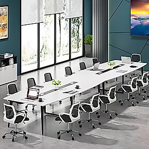 Tribesigns 8FT Conference Table, 94.48L x 47.24W x 29.52H Inches Large Boat Shaped Meeting Seminar Table with Cable Grommets, Modern Conference Room Table for Office