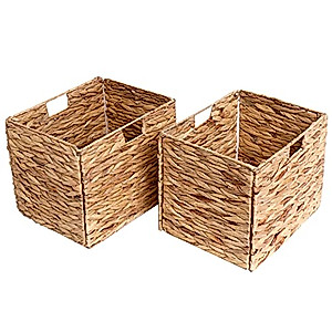 Storage Baskets，Hyacinth Basket For Shelf,Wicker Baskets 13.6x11x11 Inches,Folding 2 Packs Handmade Woven, Seagrass Baskets,Shelf Baskets For Storage Toys Books And Clothes and Other What You Want
