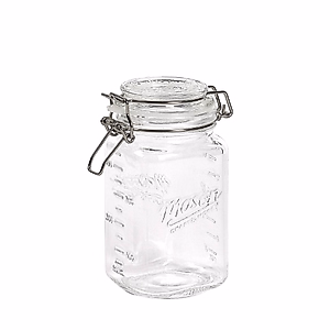 Mason Craft & More Airtight Kitchen Food Storage Clear Glass Clamp Jars, 50 Ounce (1.5 Liter) Medium Clamp Jar