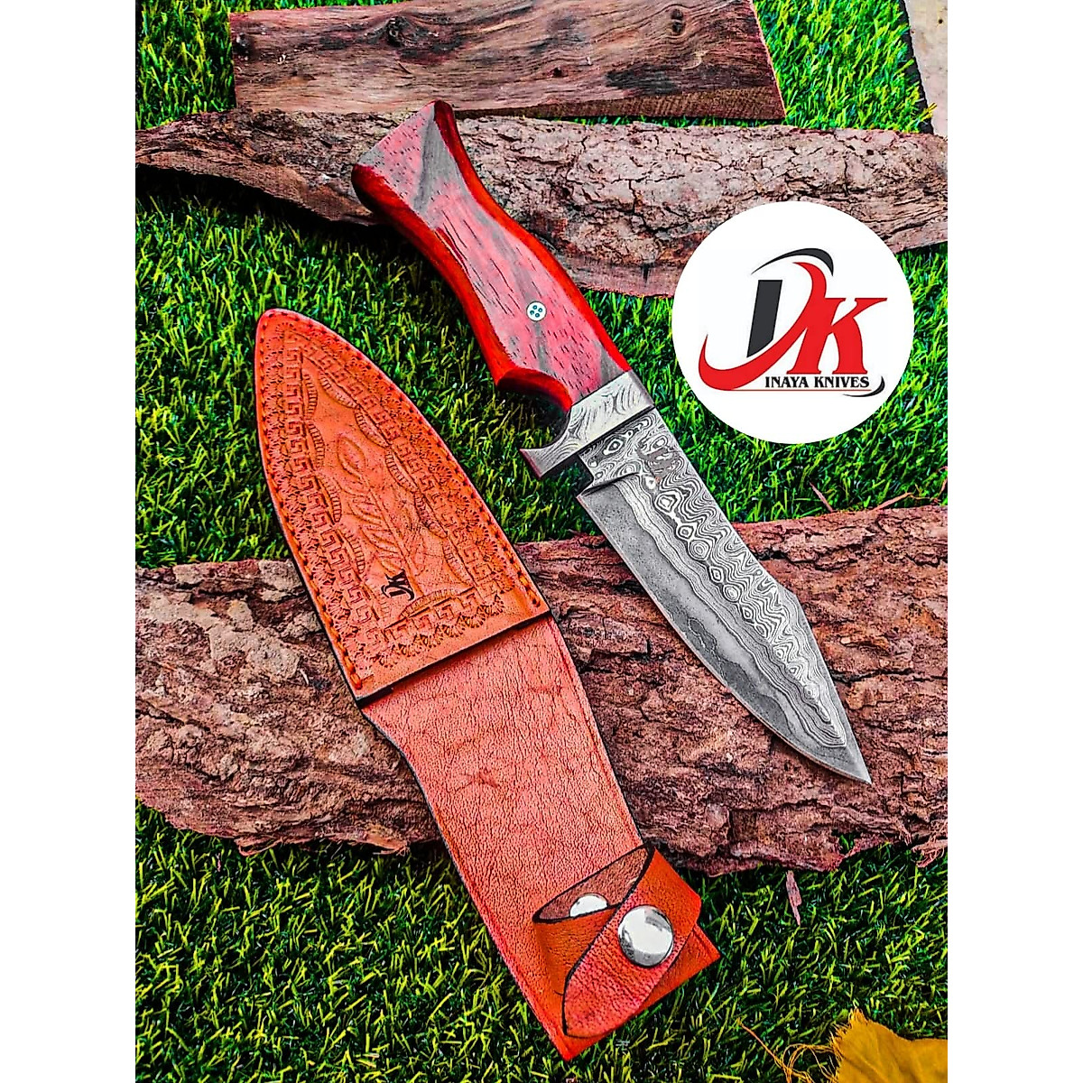 Custom hand made Damascus steel hunting knife,11" inches Skinner,out door survival camping,fix blade, classic, Christmas gift, nice grip handle,sharp, slicer, Leather sheath HUNT-04