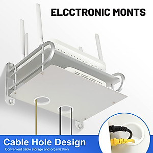 Z-Color Silver Metal Double Wireless WiFi Router Storage Box / TV Set Box Shelf Wall Hanging Plug Board Bracket Cable Storage Organizer (Silver-Small)
