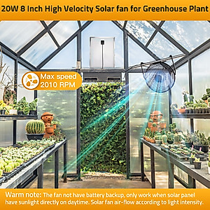 blessny 8" Solar Powered Fan, 20W Solar Panel Power Fans for Greenhouse or Chicken Coop Air Circulation Cooling, 2010 RMP High Velocity, 36dB Quiet Operation, 19.5ft Long Cord (Black)