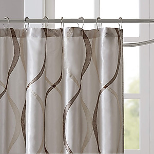 Madison Park Serendipity Shower Curtain, Embroidery Ogee Design, Modern Bathroom Decor, Machine Washable, Fabric Privacy Screen 72x72, Ivory