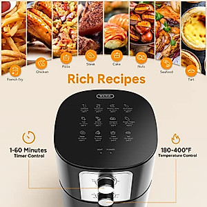 Air Fryer, WETIE 4 Quart Small Air Fryer, 5-in-I Less Oil Airfryer, 1400W Air Fryer Oven Pizza Cooker, Non-Stick Fry Basket, Over Heat Protection, Timer+Temperature Control Air Fryers(Black)
