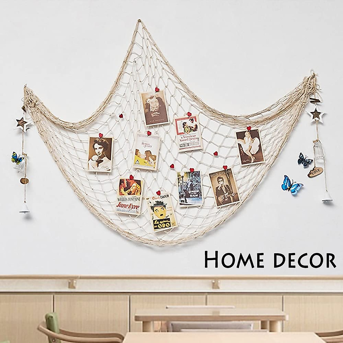 TEMUCY Natural Fish Net Decorative, Beach Themed Fish Net Decorations for Pirate, Mermaid, Beach Party Home Bedroom Décor