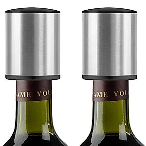 Wine Stopper - HOOMIL 𝟮 𝐏𝐚𝐜𝐤 Stainless Steel Vacuum Wine Bottle Stoppers, Reusable Wine Saver, Wine Accessories Gift for Friends, Family, Wine Lovers - Silver
