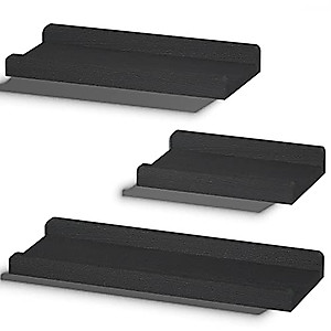 Alsonerbay Black Floating Shelves, Floating Shelves Wood for Wall Storage, Wall Shelf for Bedroom, Living Room, Bathroom, Kitchen, Office and More, Set of 3
