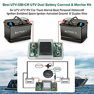 UTV-SBI-CM Dual Battery Connect & Monitor Kit Isolator with silicon insulators andDual Lock fastner for UTV ATV RV Car Truck Marine Boat Personal Watercraft All of the above with Lithium battery