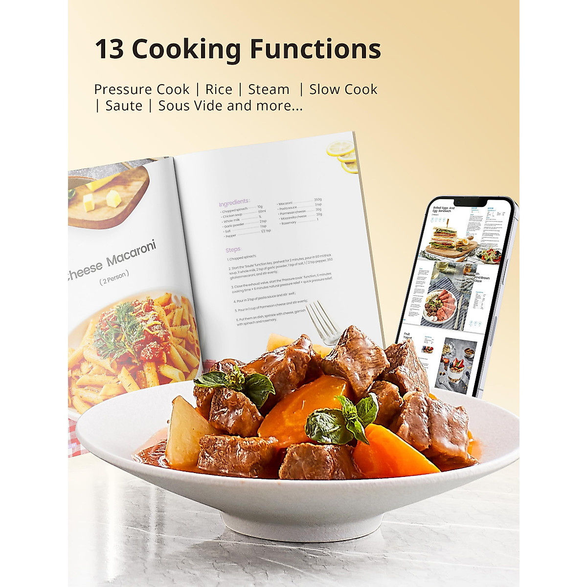 COMFEE’ Pressure Cooker 6 Quart with 13 Cooking Functions, Olla de Presion Non-Stick Pot Yogurt Maker Rice Cooker Slow Cooker Sauté Steamer, Healthy Ceramic Inner Pot