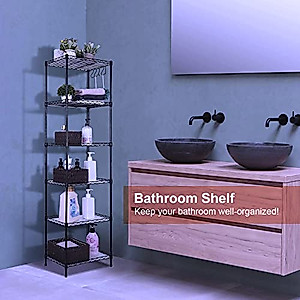 Best 6-Tier Wire Shelving - Black - Heavy Duty Shelf - Kitchen Storage Shelves, Wire Shelving Unit with Baskets Storage Rack Corner Shelf Shelving Adjustable Storage Shelf, 11.8" D x 15.7" W x 59" H