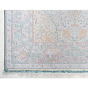 Unique Loom Baracoa Collection Area Rug - Rumba (8' 4" x 10' Rectangle, Light Blue/ Cream)