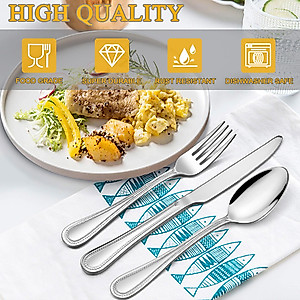 LIANYU Silverware Set for 4, 20-Piece Stainless Steel Flatware Set, Fancy Cutlery Eating Utensils with Pearled Edge, Home Kitchen Restaurant Tableware Include Knives Spoons Forks, Dishwasher Safe
