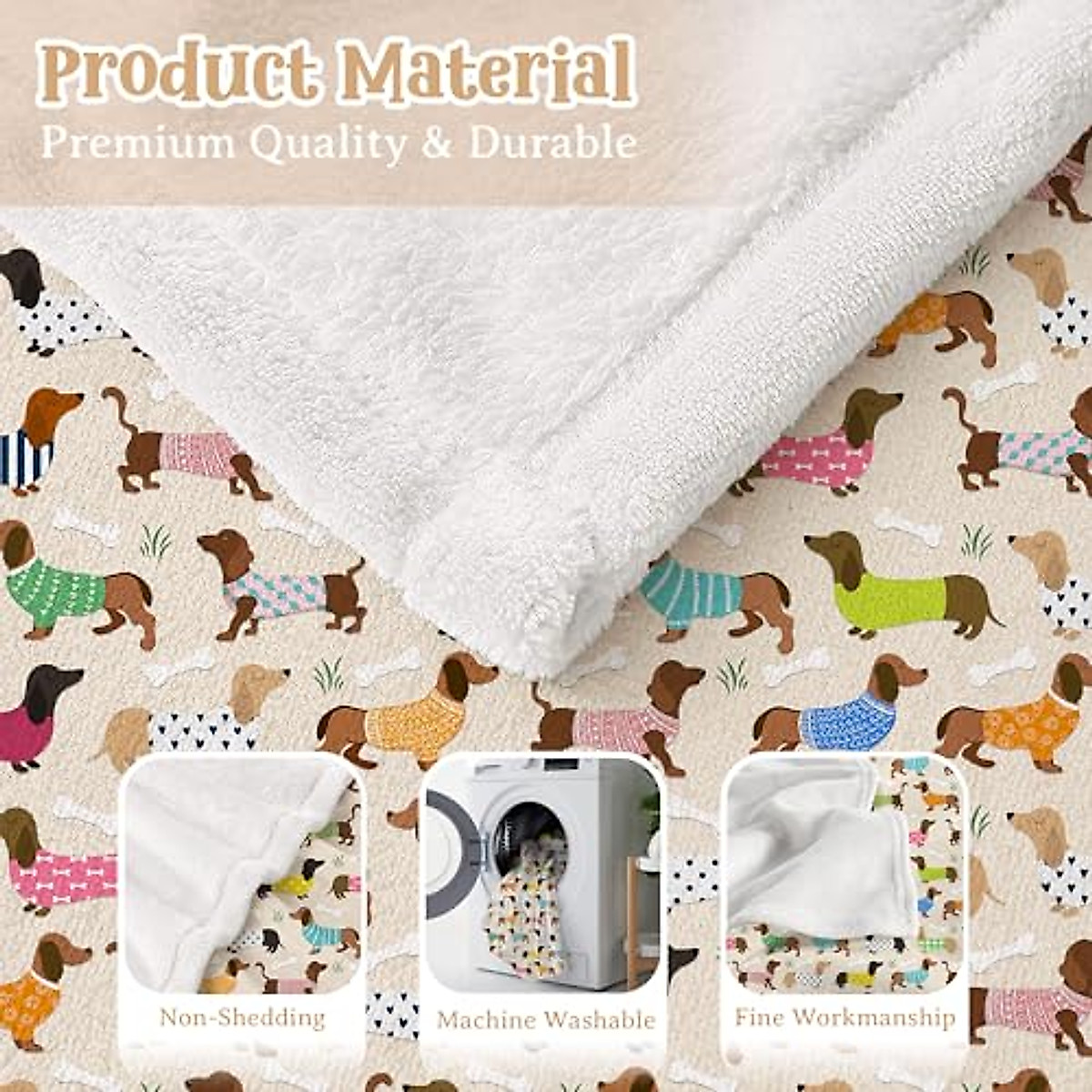 BUYYET Cute Dachshund Decor Fleece Flannel Animals Blanket Wiener Dog Dachshund Gifts Blanket for Women Lightweight Soft Cozy Throw Blanket for Bed Couch Travel Outdoor 40''x 50'' for Kids/Child