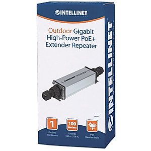 Intellinet Outdoor Gigabit PoE+ Extender Repeater – POE IP65 Rating – 25W Power Budget via Cat5e Cat6 RJ45 Ethernet Network Cables, Daisy-Chain – 3 Yr Mfg Warranty – 561211