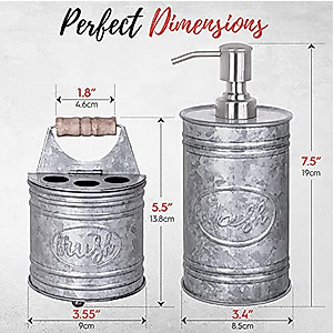 Autumn Alley Rustic Bathroom Accessories Set - Farmhouse Bathroom Soap Dispenser and Toothbrush Holder Set - Western Bathroom Accessories, Farmhouse Decor for Bathroom Countertop, Galvanized Grey