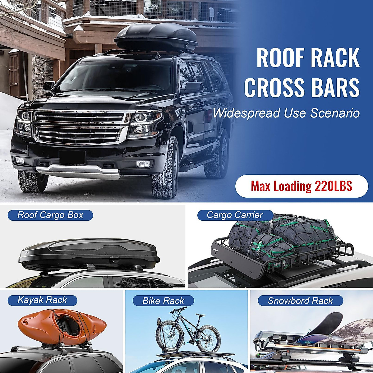 Lanbos Roof Rack Cross Bars Compatible with 2015-2020 GMC Yukon/Chevrolet Suburban & Tahoe/Cadillac Escalade, Max Loading 220lbs Aluminum Crossbar for Rooftop Cargo Bag Carrier Luggage