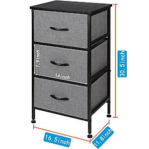 YOHKOH Tall Dresser Storage Drawers Stand with 3 Removable Fabric Drawers-Organizer Unit for Bedroom, Living Room, Storage Bins with Drawers,Grey