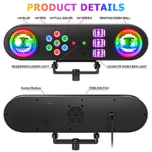 DJ Lights with Stand,5 in 1 Dj Lights for Parties Set Disco Ball Party Light with Remote Control, UV,Strobe, Dyeing Led Par Light and Pattern Lights for Bar Gig Wedding Christmas Stage Lights