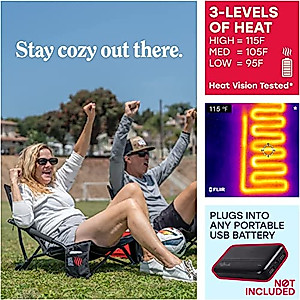 POP The Hot Seat, Heated Lightweight Folding Low Beach Chair, 2 Zipper Pockets, Padded Armrests, Portable with Carry Bag, Perfect for Camping, Beach, Soccer and Lawns. (Battery NOT Included)