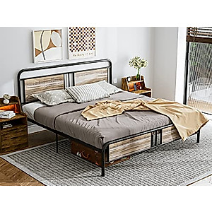 IKIFLY California King Bed Frames, Metal Cal King Platform Bed Frame with Wood Headboard/Footboard, Strong Steel Slats Support, Easy Assembly, No Box Spring Needed - Wood Brown