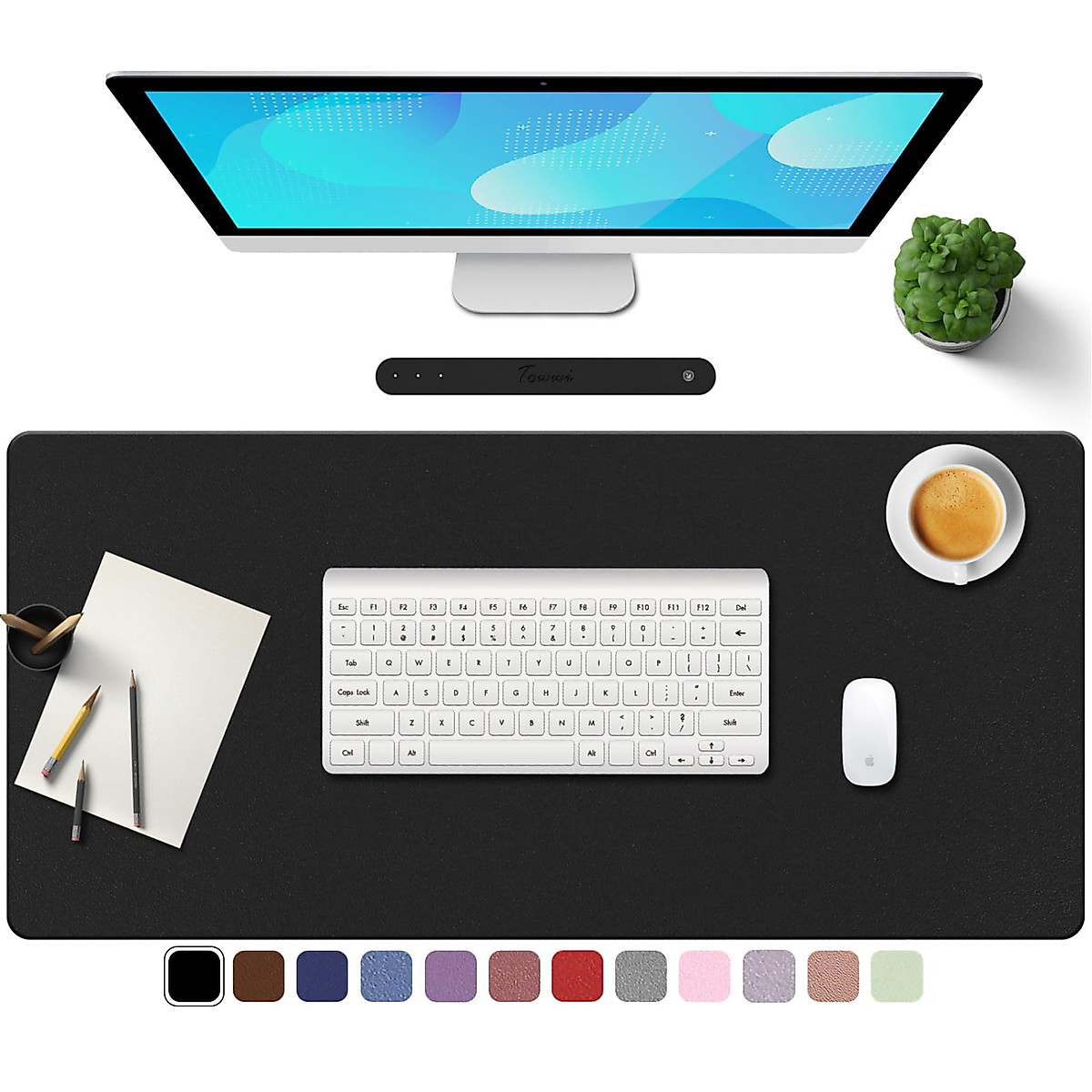 TOWWI PU Leather Desk Pad with Suede Base, Multi-Color Non-Slip Mouse Pad, 36” x 17” Waterproof Desk Writing Mat, Large Desk Blotter Protector(Black)