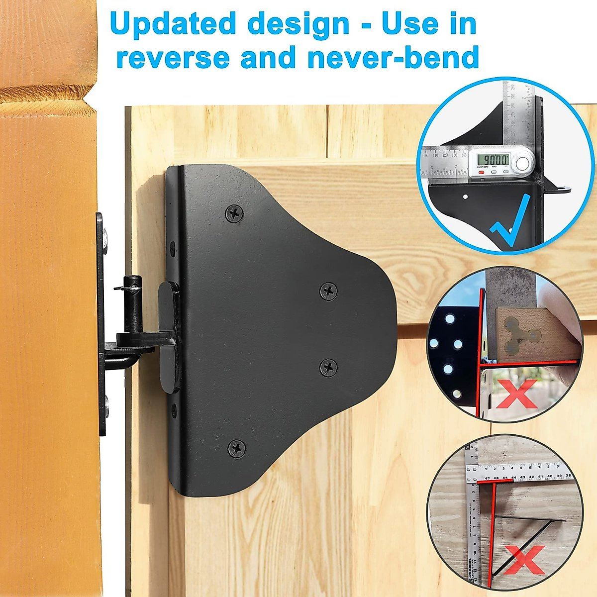 Magacyo Fence Gate Kit Gate Hardware with Gate Latch - Updated 90 Degree Right Angle Gate Hinges - Anti Sag Gate Kit - Gate Corner Brace Bracket (1 Set)