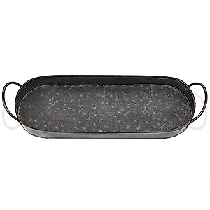 Hipiwe Industrial Style Metal Iron Tray Galvanized Serving Tray for Coffee Table, Home Decorative Centerpiece Tray Rustic Breakfast Serving Tray with Handles (Oval)