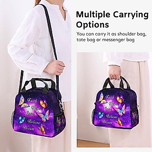 Wuetduz Purple Butterfly Cute Small Lunch Bag for Teen Girls with Strap Insulated Lunch Bag Large Capacity Reusable Lunch Bags for Adult Kids School Work Women