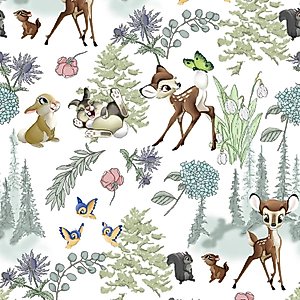 Springs Creative Disney Bambi & Friends White Premium Quality 100% Cotton Fabric by 1/2 of a Yard.
