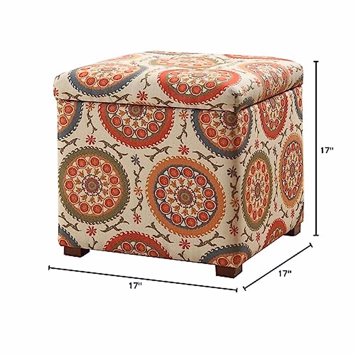 Homepop Home Decor | Classic Square Storage Ottoman with Lift Off Lid | Ottoman with Storage for Living Room & Bedroom, Suzani 17.50" x 17.50" x 17.50"