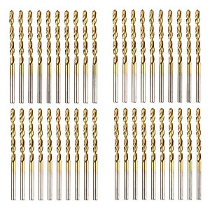 DRILLFORCE, 5/16" HSS Drill Bits, 40pcs Titanium Coated, Jobber Length, 5/16 inch Twist Drill Bits, Drill bits for Metal Drilling