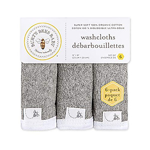 Burt's Bees Baby Washcloths, Absorbent Knit Terry, Super Soft 100% Organic Cotton Heather Grey
