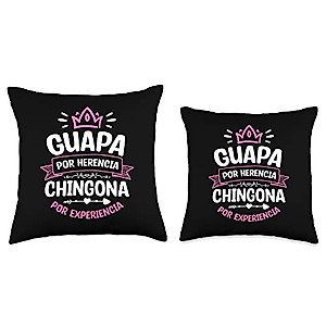 Chula y chingona. Hispanic Apparel Guapa herencia, chingona por experiencia Throw Pillow, 18x18, Multicolor