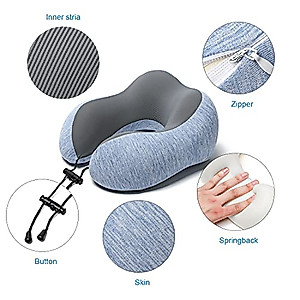 SREOZ Travel Pillow Memory Foam Neck Pillow, Skin-Friendly and Breathable Pillowcase with 3D Eye Mask, Earplugs and Portable Storage Bag, Suitable for Airplane, Train and Home Use