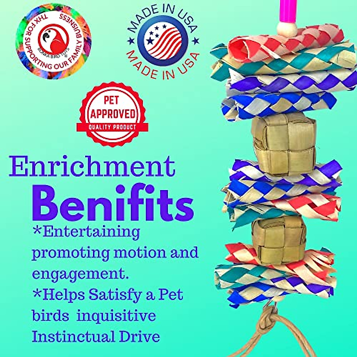 Bonka Bird Toys 3848 Duo Boxy Cube Small Medium Bird Toy Natural Palm Box Crunch Bamboo Treat Traps Forage Chew Cockatiel Parakeet Conure African Grey