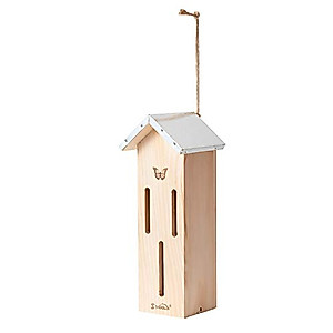Wooden Butterfly House for Gardens. Provides a Safe Haven for Butterflies to Rest, Protect from Predators and Harsh Weather Conditions. Attractive Garden décor, Includes Bonus Rope Hanger.