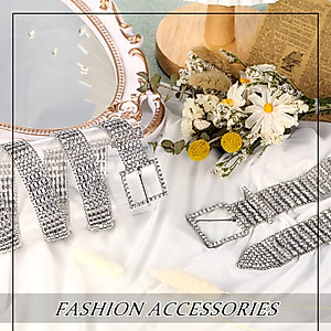 Geyoga 2 Pieces 5-8 Rows Women Rhinestone Belts Shiny Waist Belts Bling Glitter Chain Waistband for Jeans Dresses Pants (Silver)