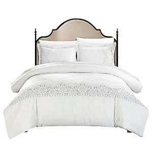Chic Home 3 Piece Sophia Embroidered Bridal Collection Duvet Set, Queen, White