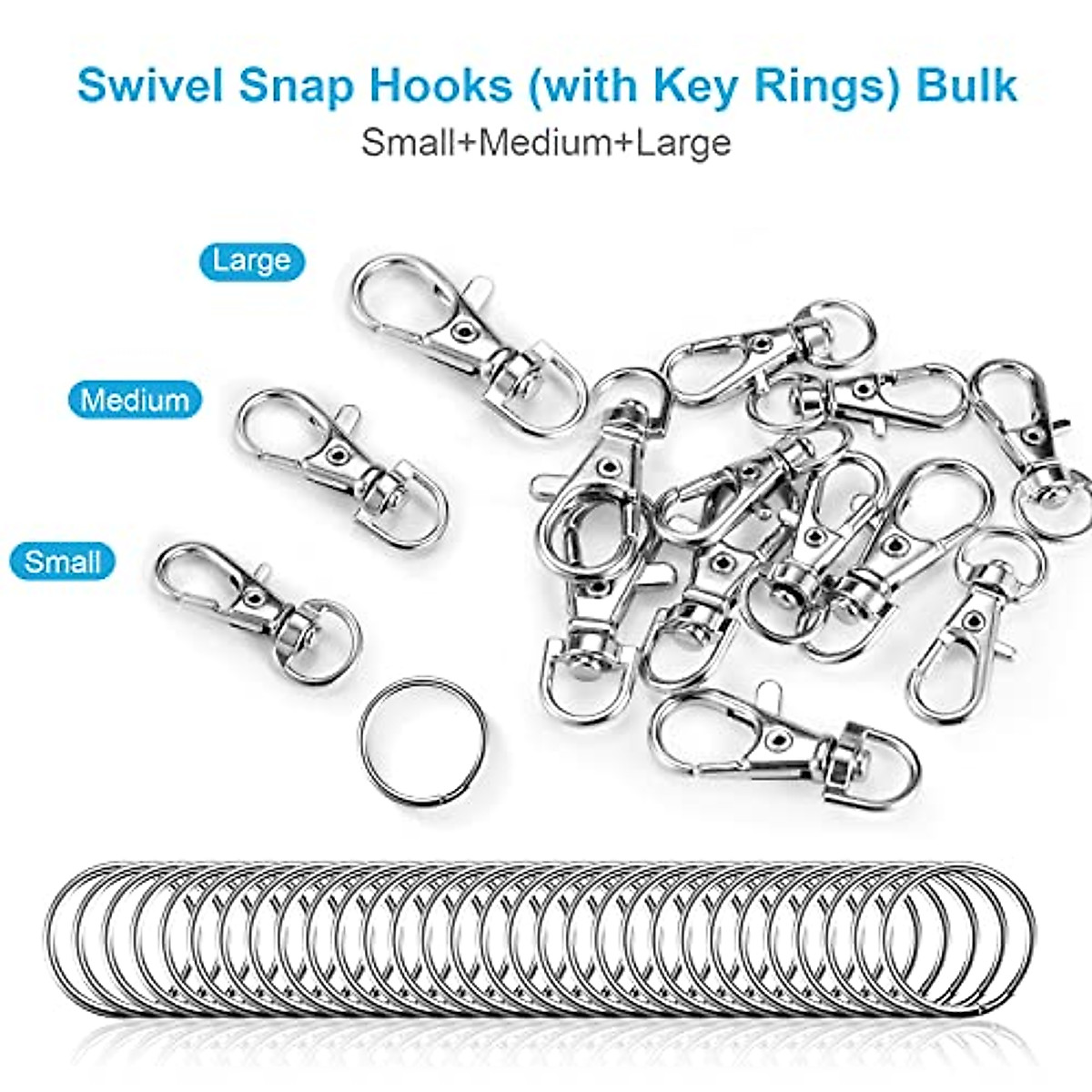 YHYZ Keychain Key Chain Rings Clips Swivel Bulk (40pcs), Small + Medium + Large, Swivel Lanyard Snap Hooks (Lobster Claw Clasp) with Rings, for Keychain Crafts Resin, Lanyard, Bag, Purse,Tag