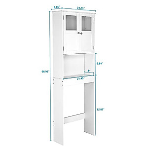 Karl home Over The Toilet Storage Cabinet Bathroom Organizer Over Toilet Free Standing Above Toilet Rack with Adjustable Shelf, Open Shelf, Acrylic Glass Doors, White