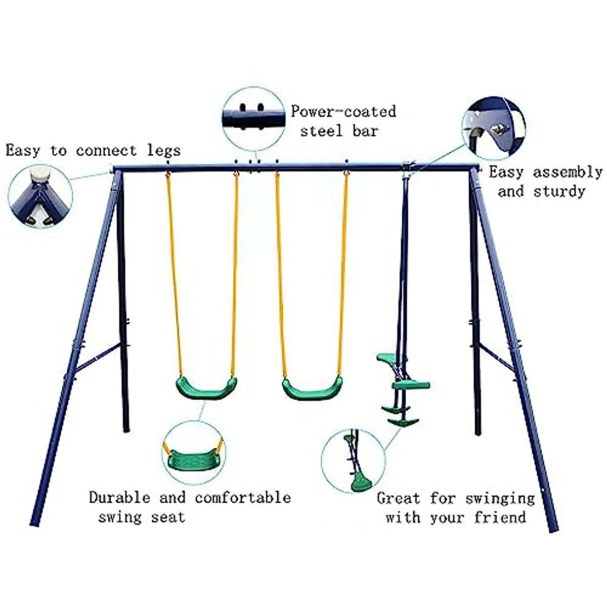 AOKUNG Outdoor Heavy-Duty Metal Swing Set for Kids