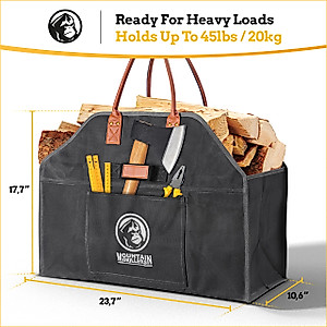 MOUNTAIN GRILLERS Heavy Duty Canvas Firewood Carrier - Features Reinforced Handles For Carrying Wood & Logs - Must Have Bag For Any BBQ Enthusiasts & Pit Masters