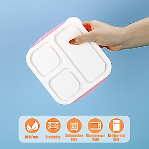 4 Pack Bento Box For Kids, 3 Compartments Bento Snack Box Meal Prep Containers For Adults, Lunchable Container for Kids, Reusable Food Storage Containers Snack Containers for School, Work, Travel