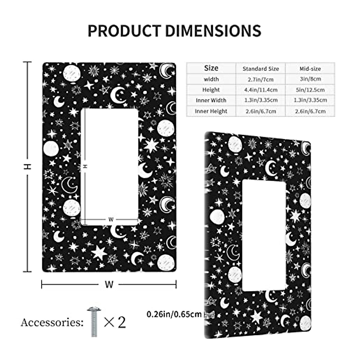 Star Moon Decorative Light Switch Cover 1 Gang Wall Plate Singe Rocker Black Switch Plate Kids Room Bedroom Accessories Decor