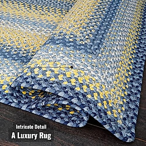 Homespice - Sunflowers Luxury Braided Rug, Perfect as Blue Yellow Bath Rug and Entryway Braided Rugs - Premium Printed Fabric, Soft, Reversible, and Flat - Oval Cotton Braided Rug, 27x45 Inches