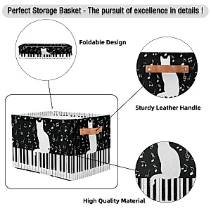 Funky Qiu Storage Basket Cube Music Note Cat Piano Large Toys Storage Box Bin with Handle Collapsible Closet Shelf Cloth Organizer for Nursery Bedroom,15x11x9.5 in,1 Pack