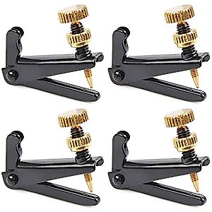 KAIY Violin Fine Tuners for 4/4-3/4 Violin, Stainless Metal String Spinner Adjuster, Nickel Plated Anti Rust, 4 Pcs Black/Gold