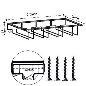 Wine Glass Rack, Under Cabinet Stemware Rack Wine Glass Holder, 3 Rows Black Metal Wine Glass Storage Hanger Under Shelf for Cabinet Kitchen Bar