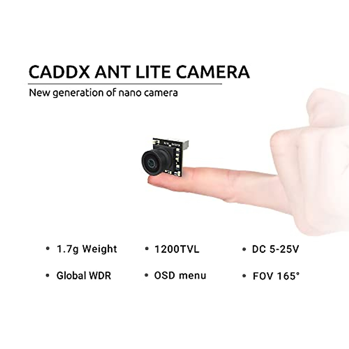 Caddx Ant Lite FPV Camera,1.8mm FPVCycle Edition 1200TVL Global WDR FOV 165° 1/3'' CMOS Sensor Analog Camera for FPV Racing RC Drone,Black 4:3