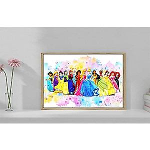 CHOKJINO Princess Watercolor Wall Art - 16x24 Canvas Decor Gift